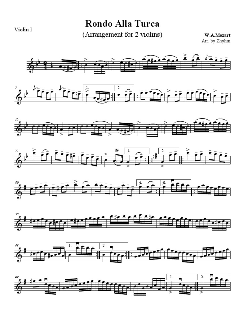 Analysis of Mozart's 'Rondo Alla Turca' for Two Violins | PDF