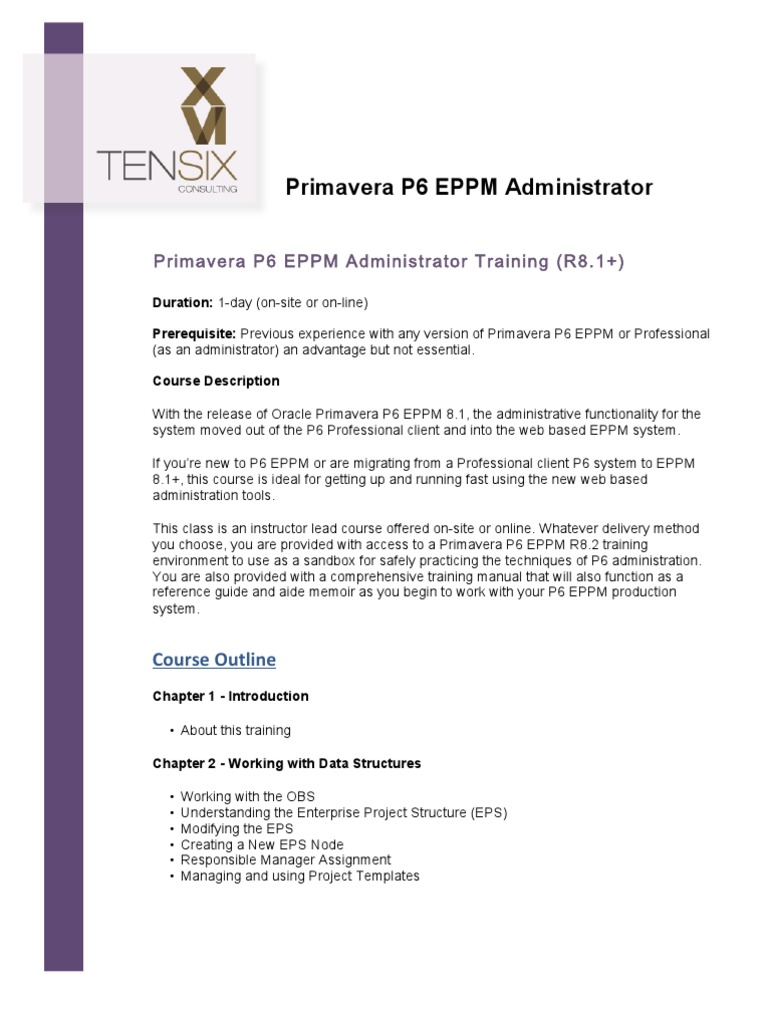 Primavera P6 EPPM Admin Training | PDF | Web Application | Help Desk
