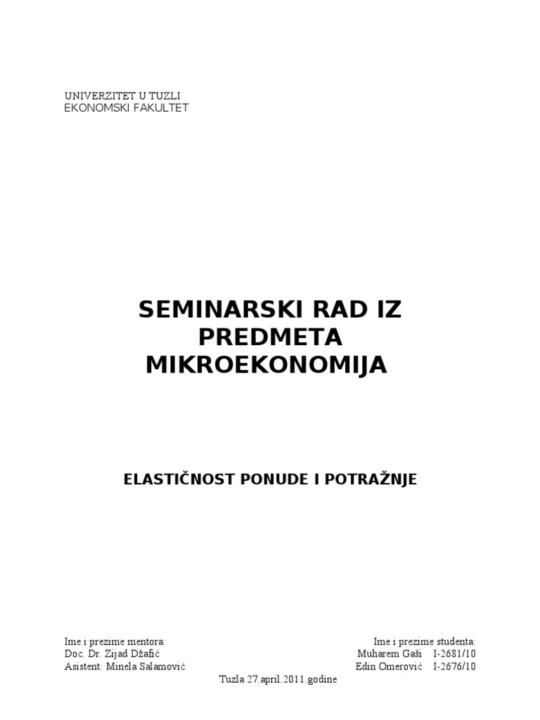 Elasticnost Ponude I Potraznje | PDF