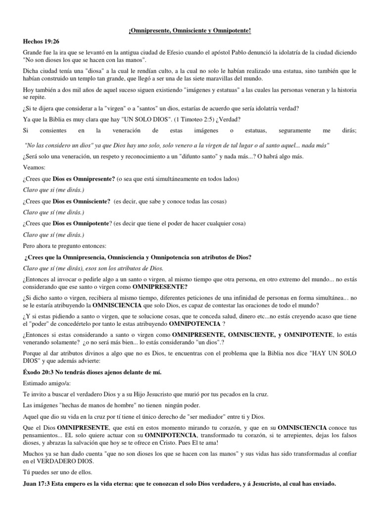 ¡ Omnipresente, Omnisciente y Omnipotente ! | PDF | Omnipotencia | Dios