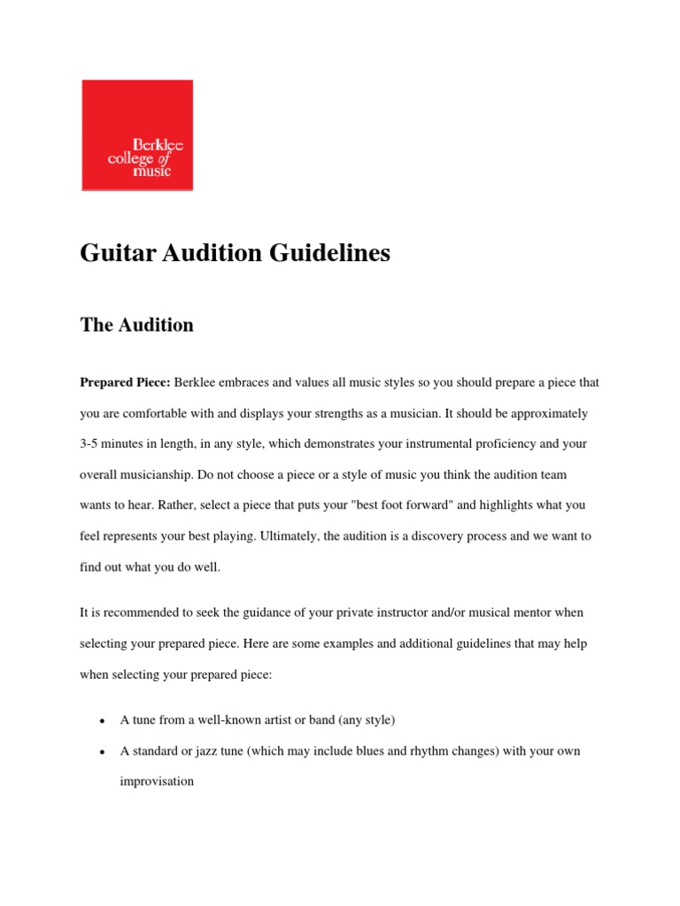 Berklee Guitar Audtion Guidelines | PDF | Audition | Musical Compositions