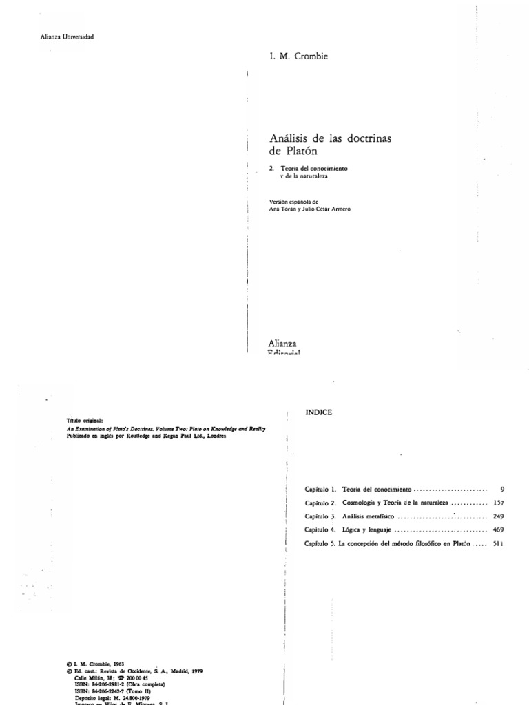 Crombie Analisis Doctrinas de Platon Tomo 2 OCR CLSCN | PDF | Percepción | Platón