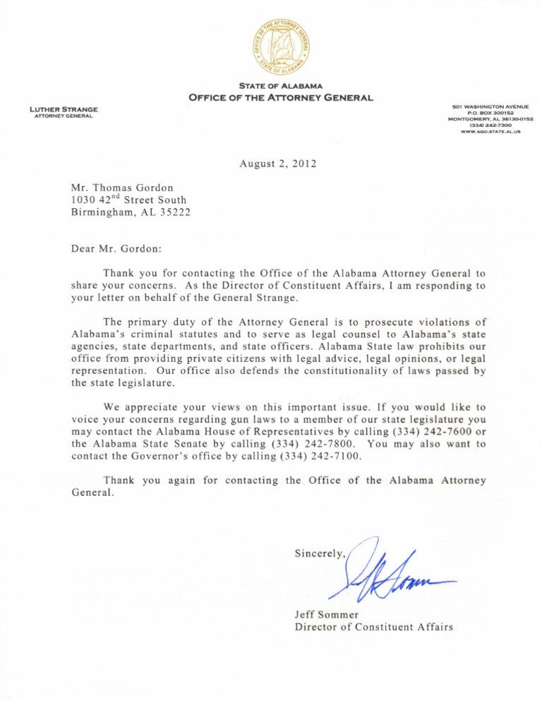 Alabama Attorney General Response Letter | PDF