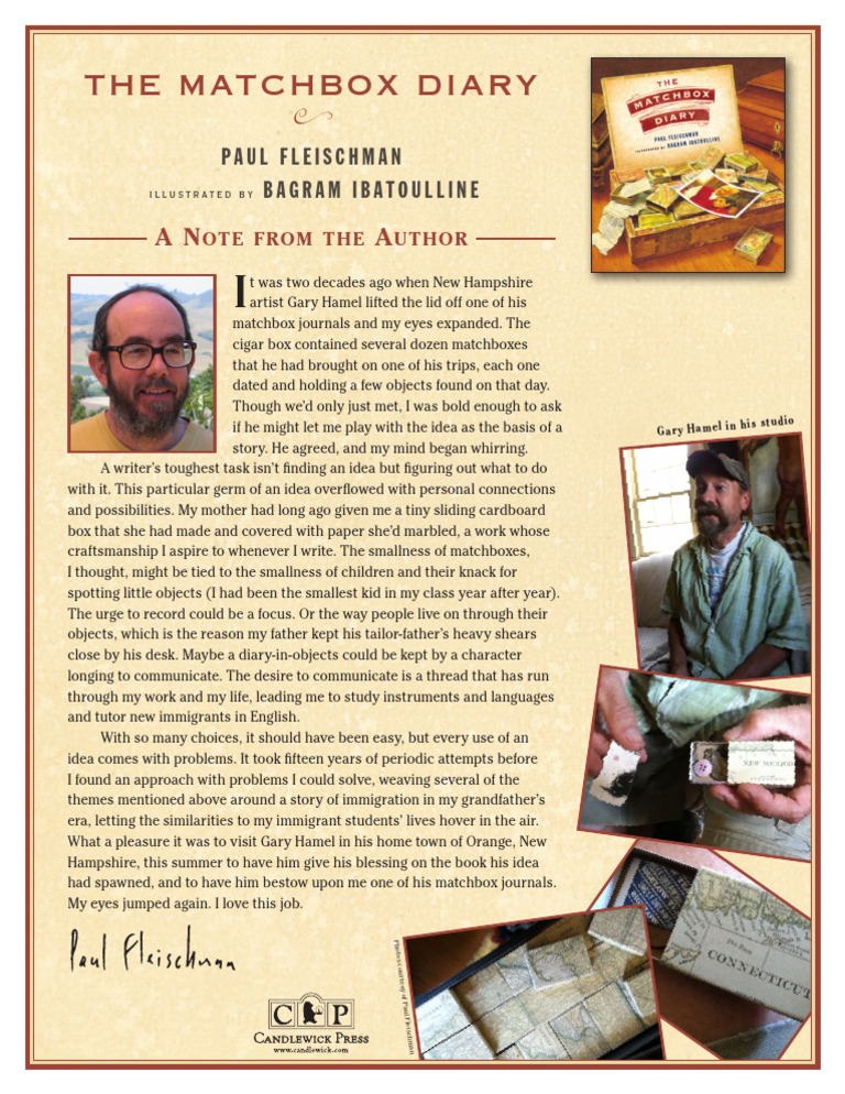 A Note From Author Paul Fleischman On The Matchbox Diary | PDF