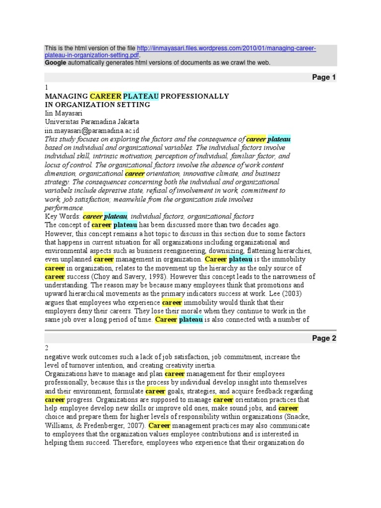 Career Plateau | PDF | Job Satisfaction | Motivation