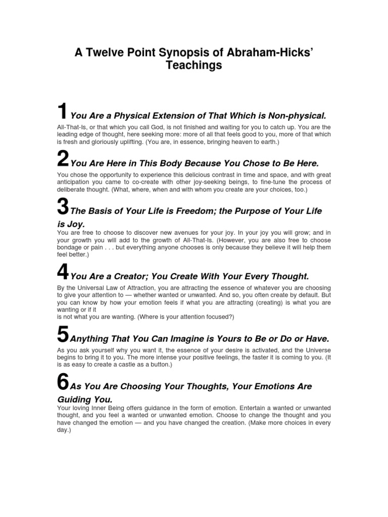 Twelve Points of Abraham-Hicks Teachings | PDF | Psychological Concepts ...