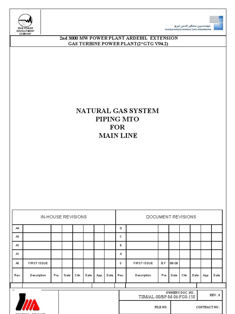 Natural Gas Piping MTO for Main Line | PDF