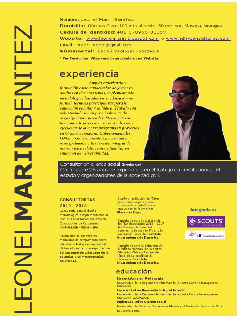 Leonel Marin CV Dic12 | PDF | Nicaragua | Liderazgo