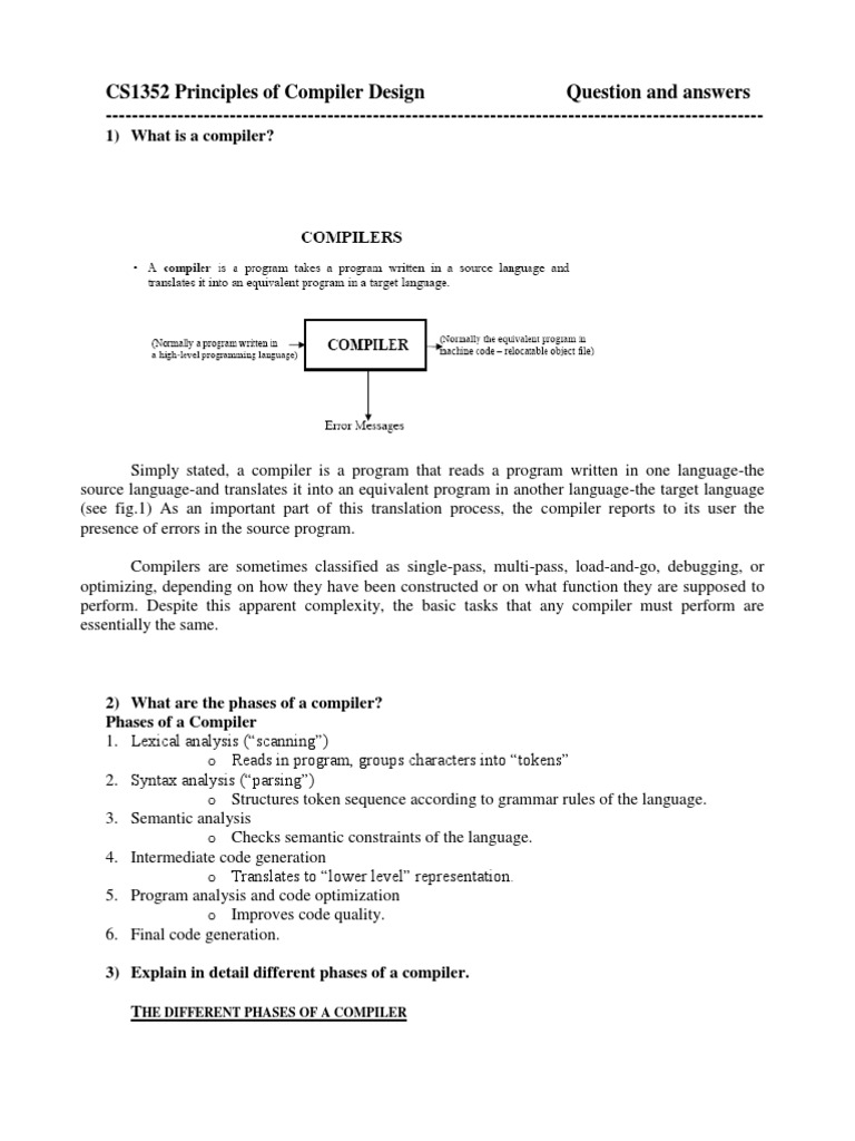 Compiler Design Principles and Phases | PDF | Parsing | Compiler
