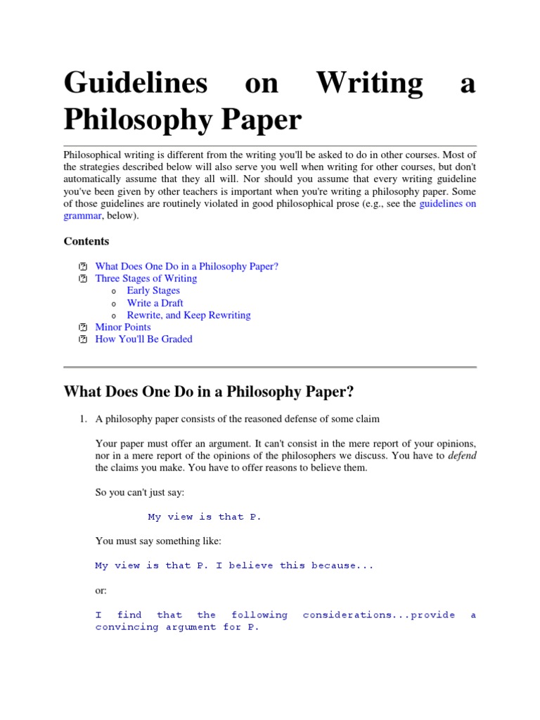 Guidelines On Writing A Philosophy Paper | PDF | Argument | Reason