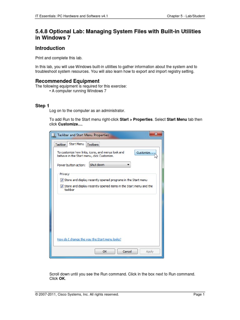 5.4.8 Lab Managing System Files in 7 | PDF | Windows Registry | Icon (Computing)