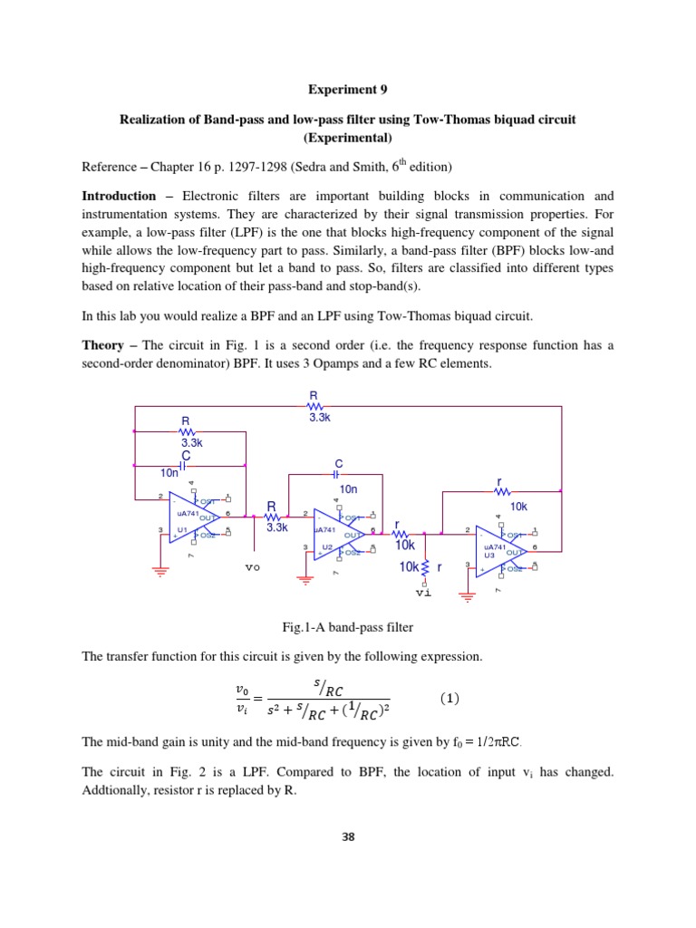 Characterization of Band-pass and Low-pass Filters Using the Tow-Thomas Biquad Circuit | PDF ...