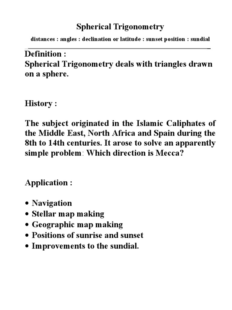 Lecture Notes On Spherical Trigo | PDF | Longitude | Trigonometric ...