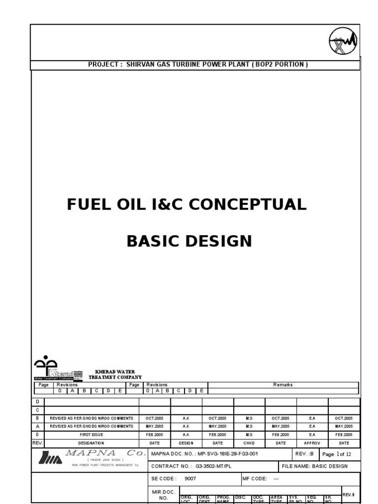 Fuel Oil I&C Conceptual Basic Design: I.P.D.C. Project: Shirvan Gas ...