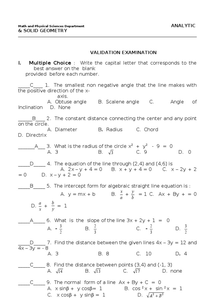 Exam in Analytic Geometry with answers | Ellipse | Line (Geometry)