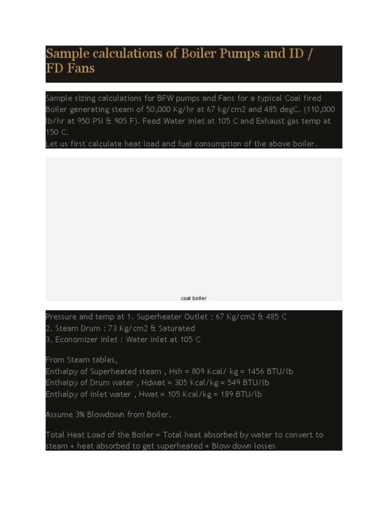 Sample Calculations of Boiler Pumps and ID | PDF | Boiler | Steam