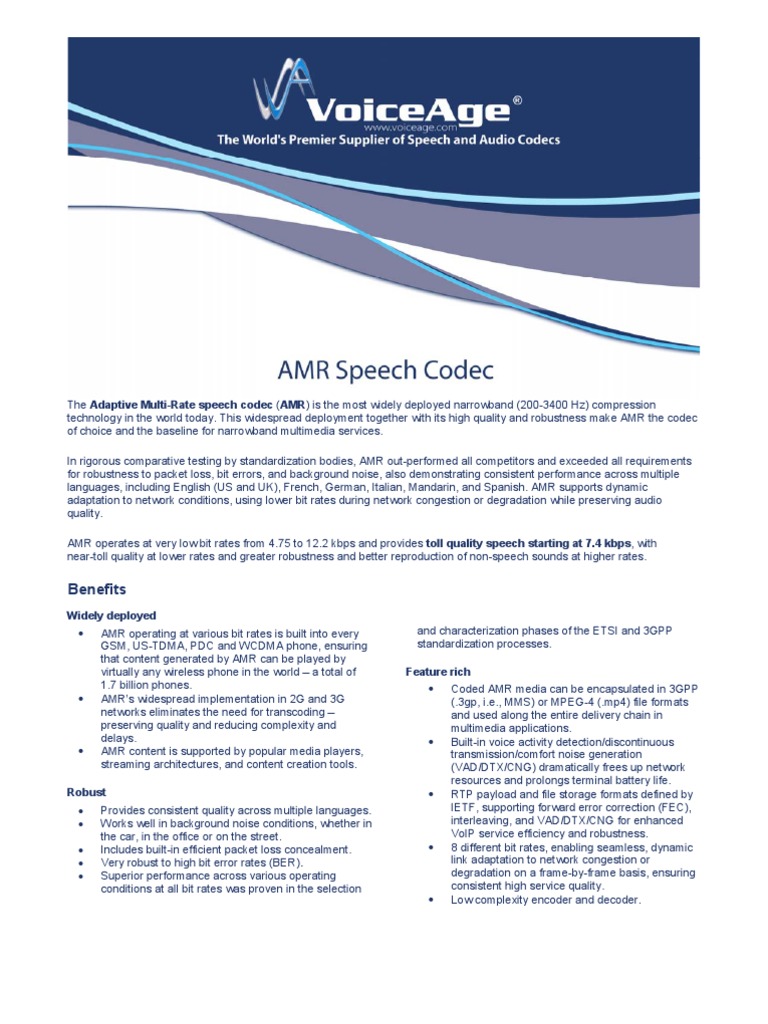 TS 01 - AMR TechSpec | PDF | Codec | Gsm