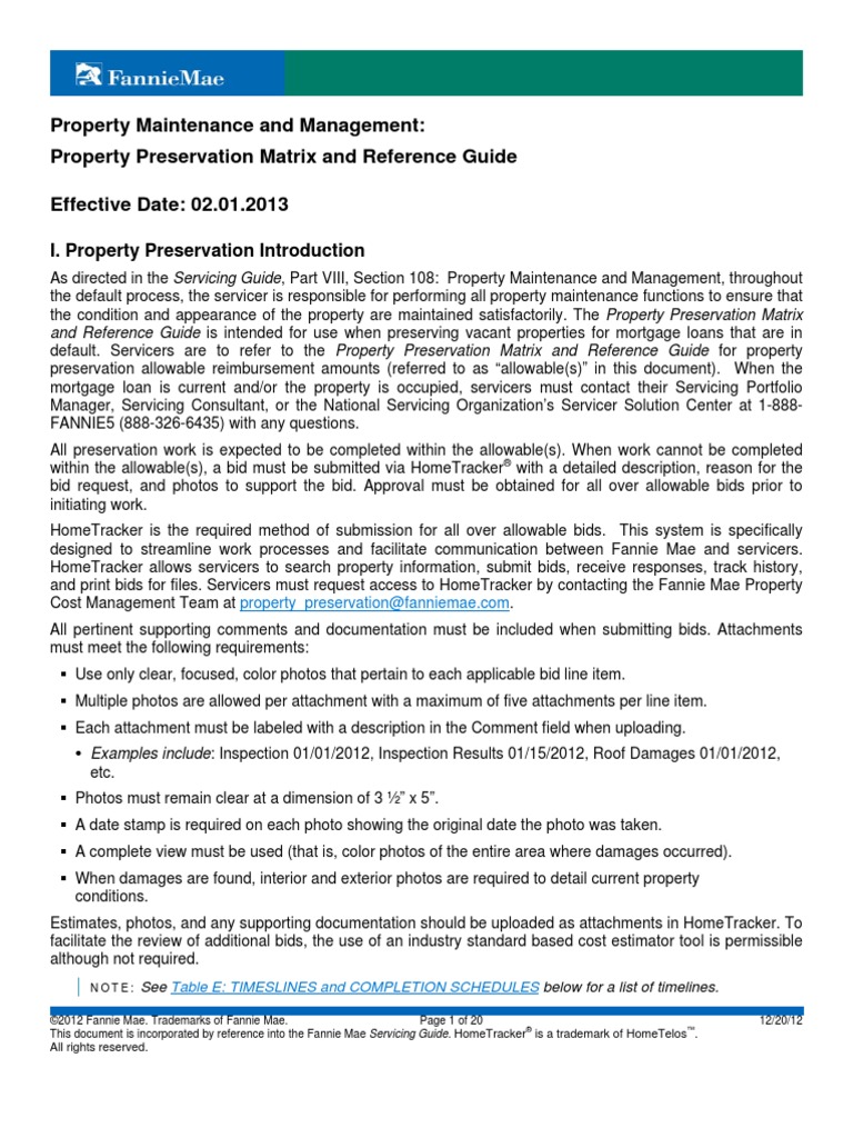 Property Preservation Matrix (1) 0 | PDF | Bankruptcy | Door
