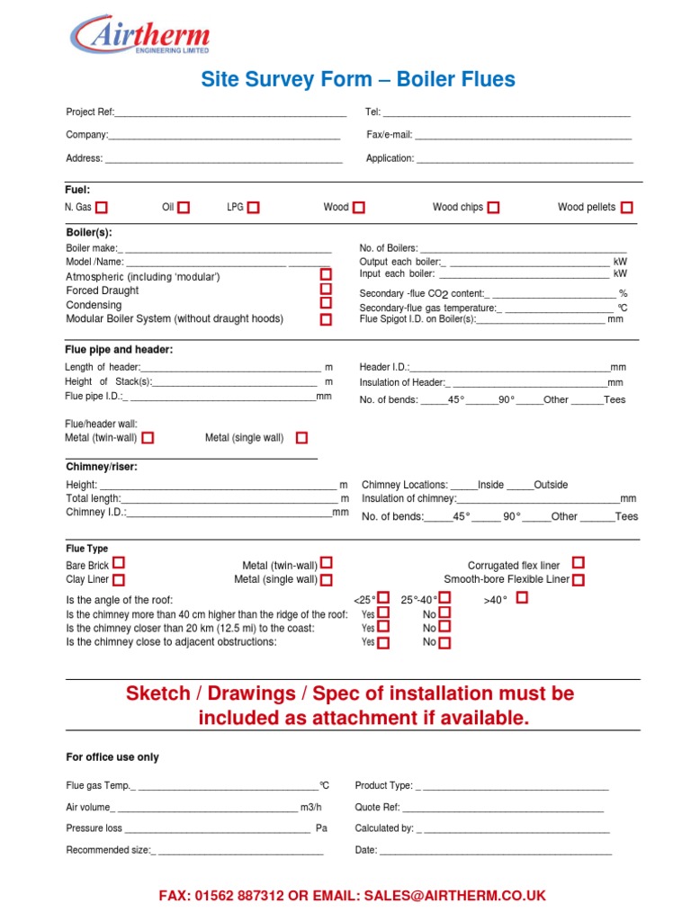 Site Survey Form - Boiler Flues: Sketch / Drawings / Spec of ...