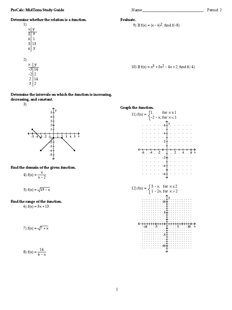 Precalculus Midterm Study Guide | PDF | Abstract Algebra | Algebra