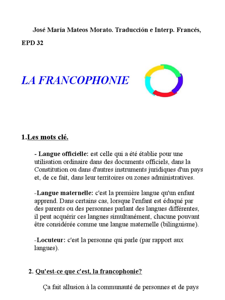 La Francophonie : Langue et Culture | PDF | la Francophonie | Langue ...
