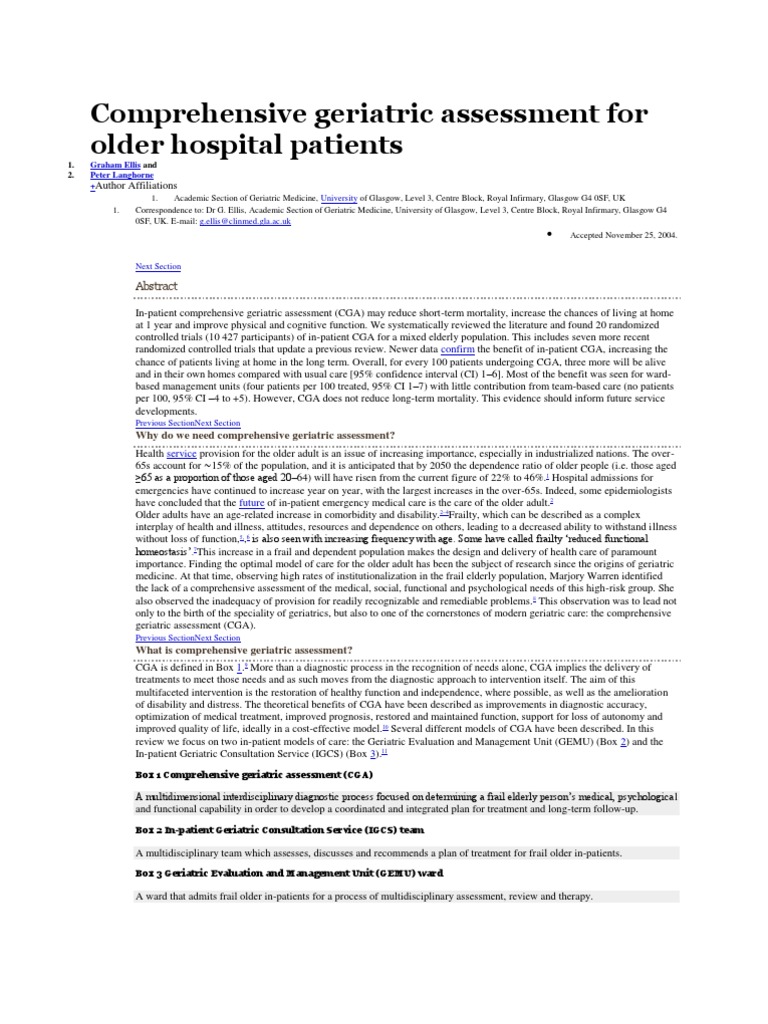 Geriatric Assessment | Geriatrics | Evidence Based Medicine