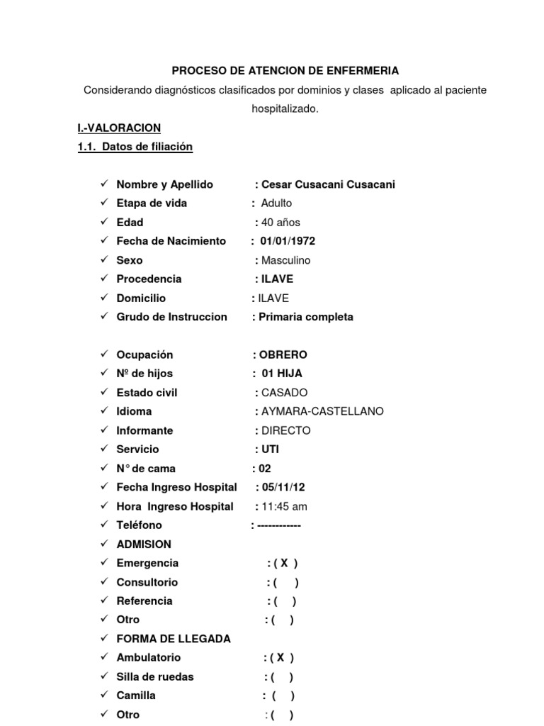 Diagnóstico y tratamiento de enfermería para un paciente hospitalizado ...
