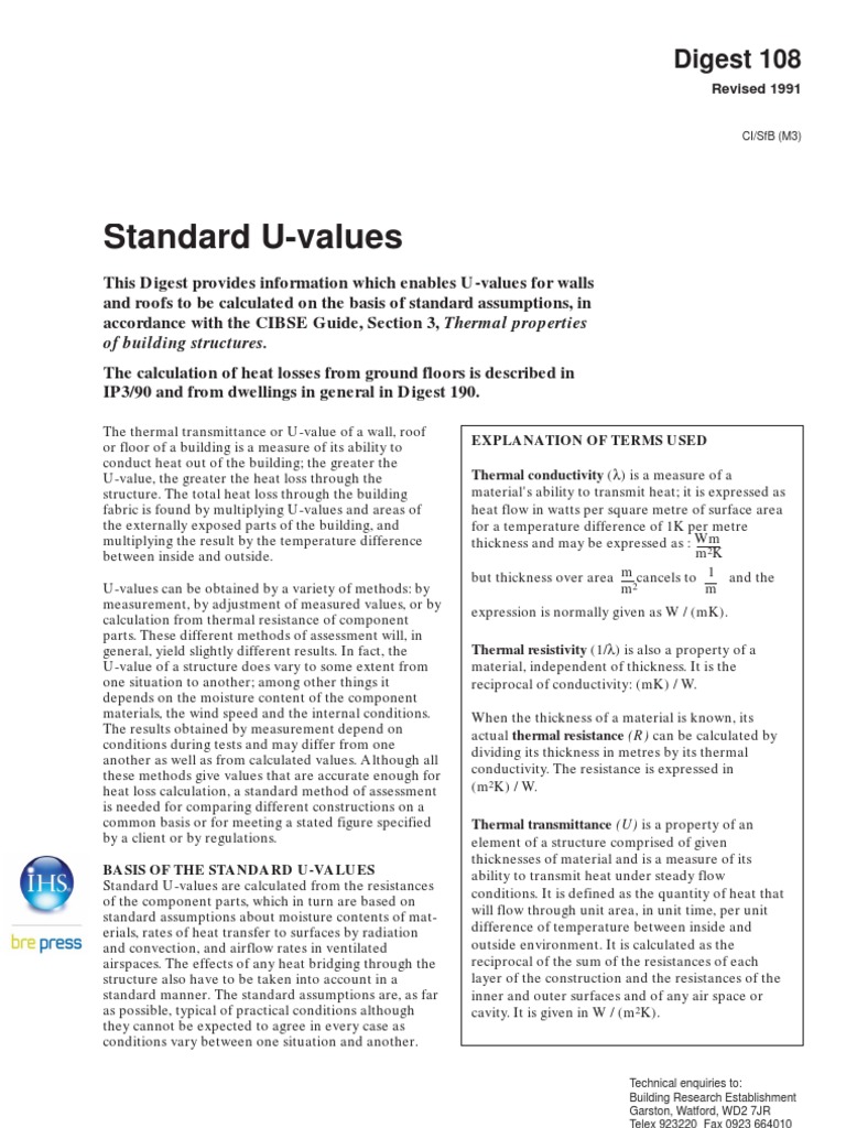 Standard U Values | PDF | Thermal Conductivity | Roof