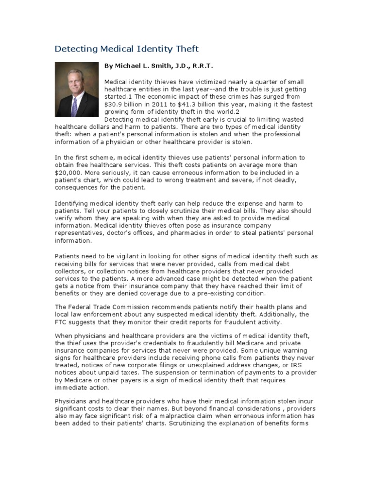 Detecting Medical Identity Theft Pdf Identity Theft Health Professional