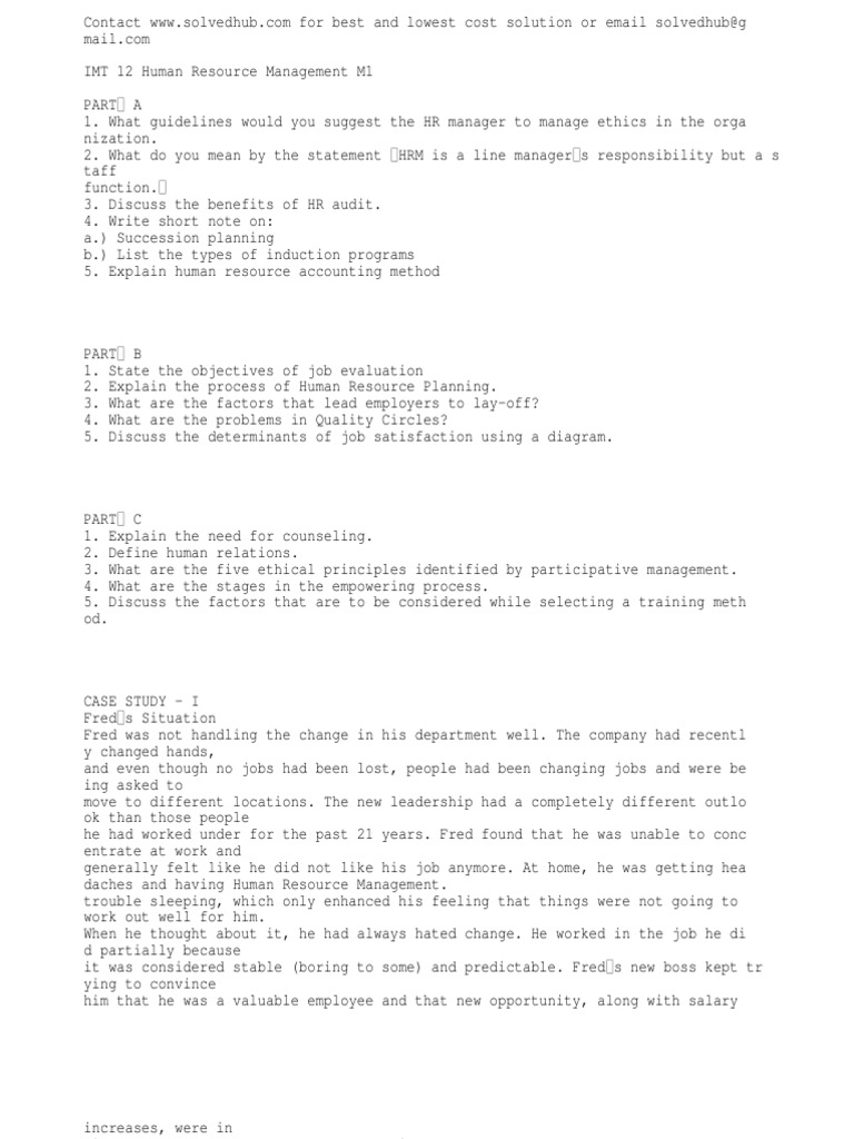 IMT 12 Human Resource Management M1 | PDF | Human Resource Management ...