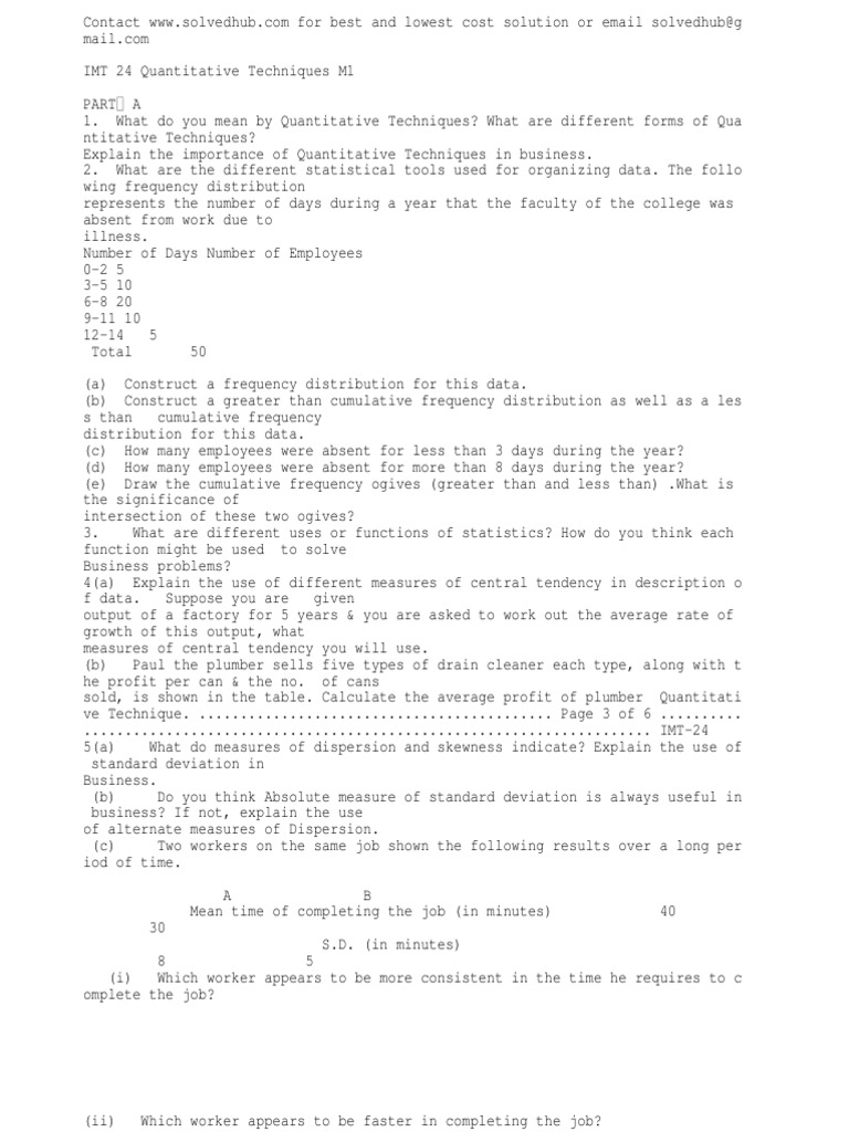 IMT 24 Quantitative Techniques M1 | PDF | Errors And Residuals | Regression Analysis