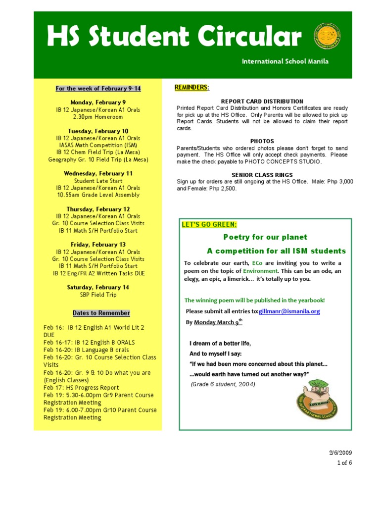 Student Circular Feb6 | PDF | Schools | Educational Institutions