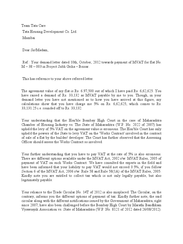 Letter To Builder For VAT | PDF | Value Added Tax | Invoice