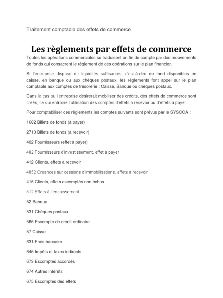 Traitement Comptable Des Effets de Commerce | PDF | Effet de commerce | Chèque
