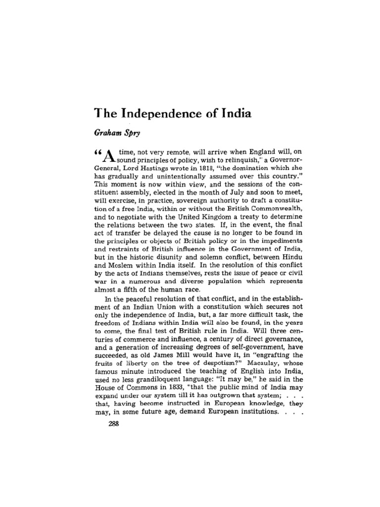The Independence of India - Graham Spry | PDF | Muhammad Ali Jinnah ...