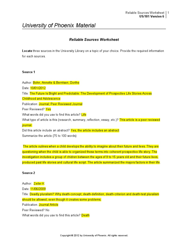 Us101 r6 Wk6 Reliable Sources Worksheet-1 | PDF | Abstract (Summary) | Bias
