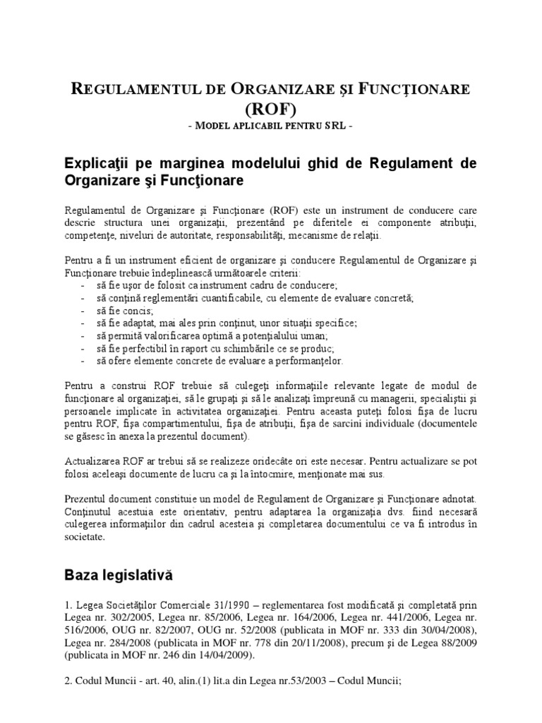 Demo Regulament Organizare Functionare | PDF