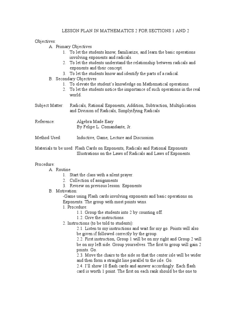 Detailed Lesson Plan 1 | PDF | Exponentiation | Lecture