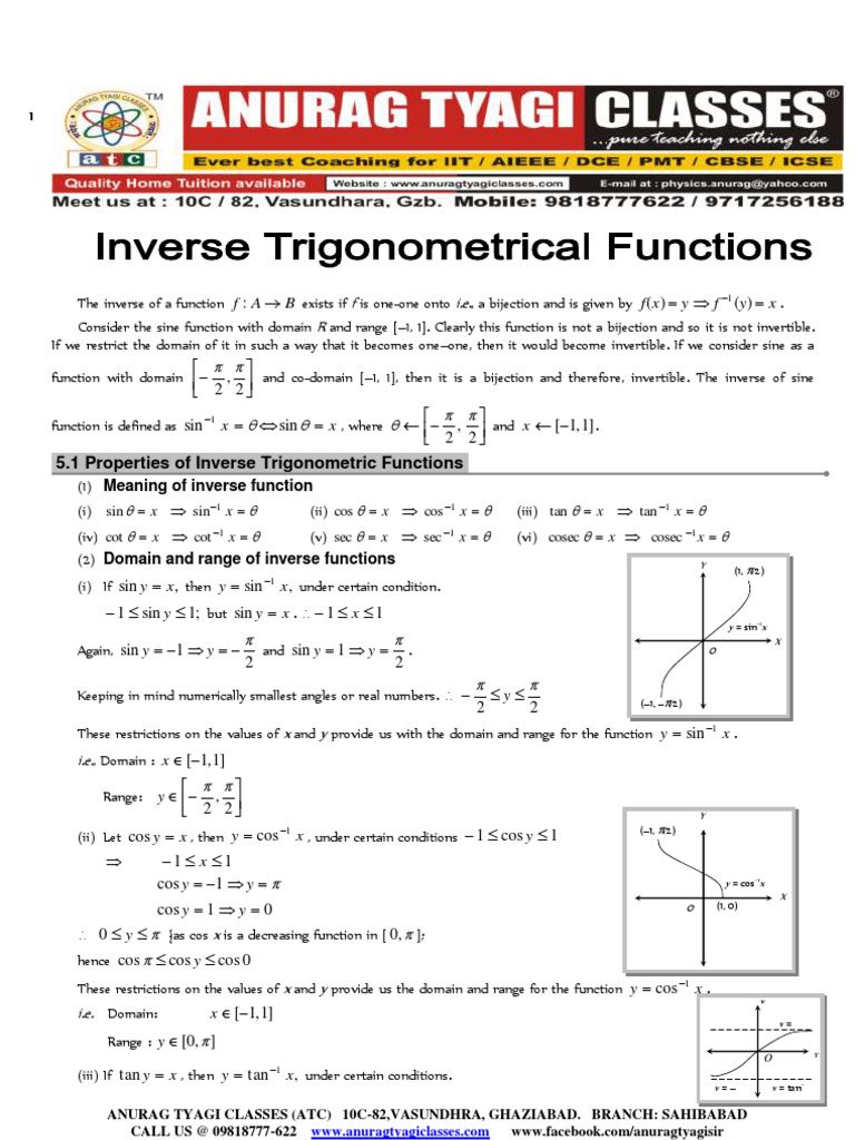 Inverse Trigonometric Functions | PDF | Sine | Trigonometric Functions