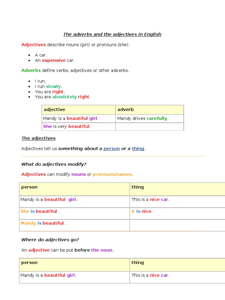 English Adjectives and Adverbs Explained | PDF | Adjective | Adverb