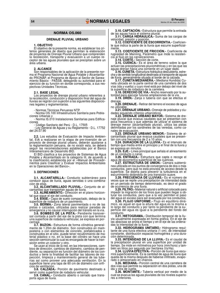 Norma de Drenaje Pluvial Urbano | PDF | Alcantarillado | Drenaje