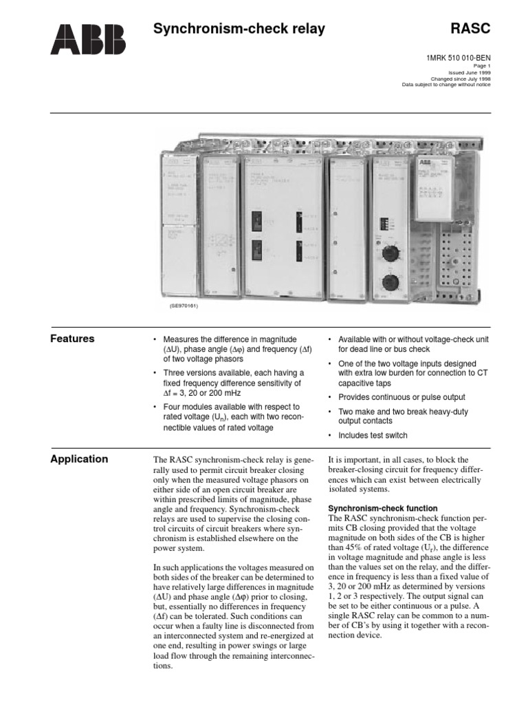 ABB Synchronism-Check Relay RASC | PDF