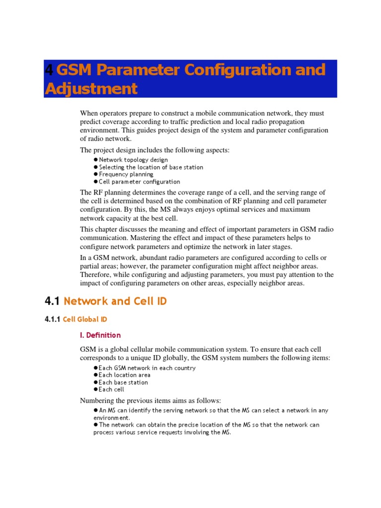 Part 4 GSM Radio Parameters | PDF | Cellular Network | Base Station