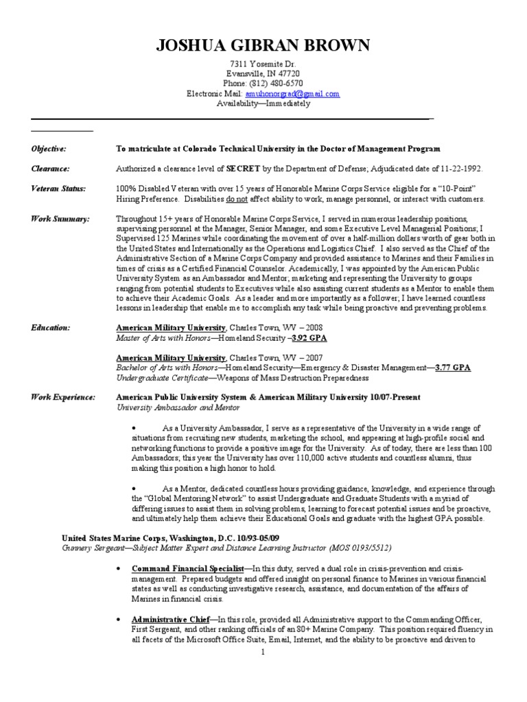 My Resume and Credentials | PDF | United States Marine Corps | Sergeant