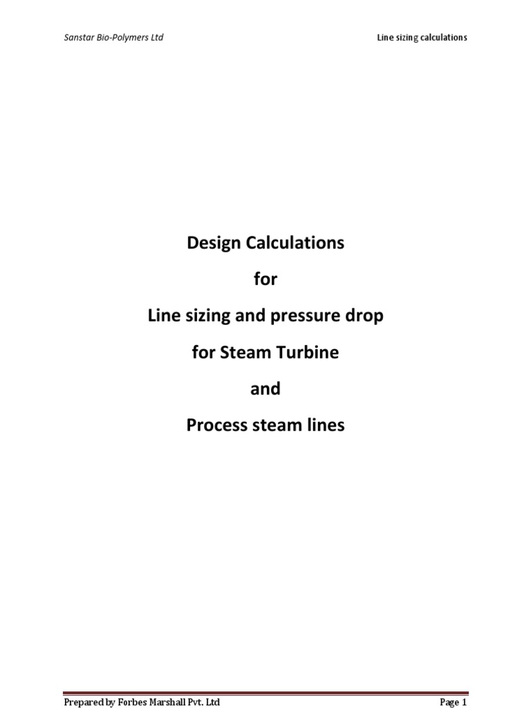 Line Sizing Calculations Report for Steam Turbine and Process Steam ...