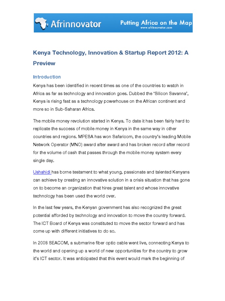 Kenya Technology, Innovation & Startup Report 2012: A Preview | PDF