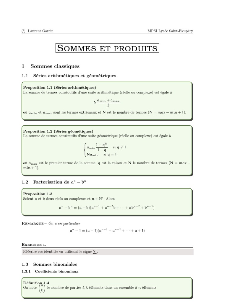 Sommes et Produits en Mathématiques | PDF | Somme (arithmétique ...
