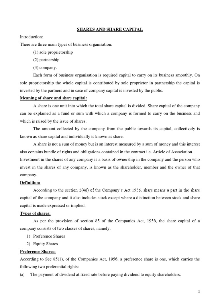 SHARES AND SHARE CAPITAL EXPLAINED | PDF | Preferred Stock | Dividend