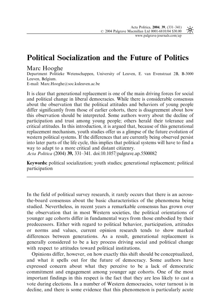 Political Socialization and The Future of Politics: Marc Hooghe | PDF ...