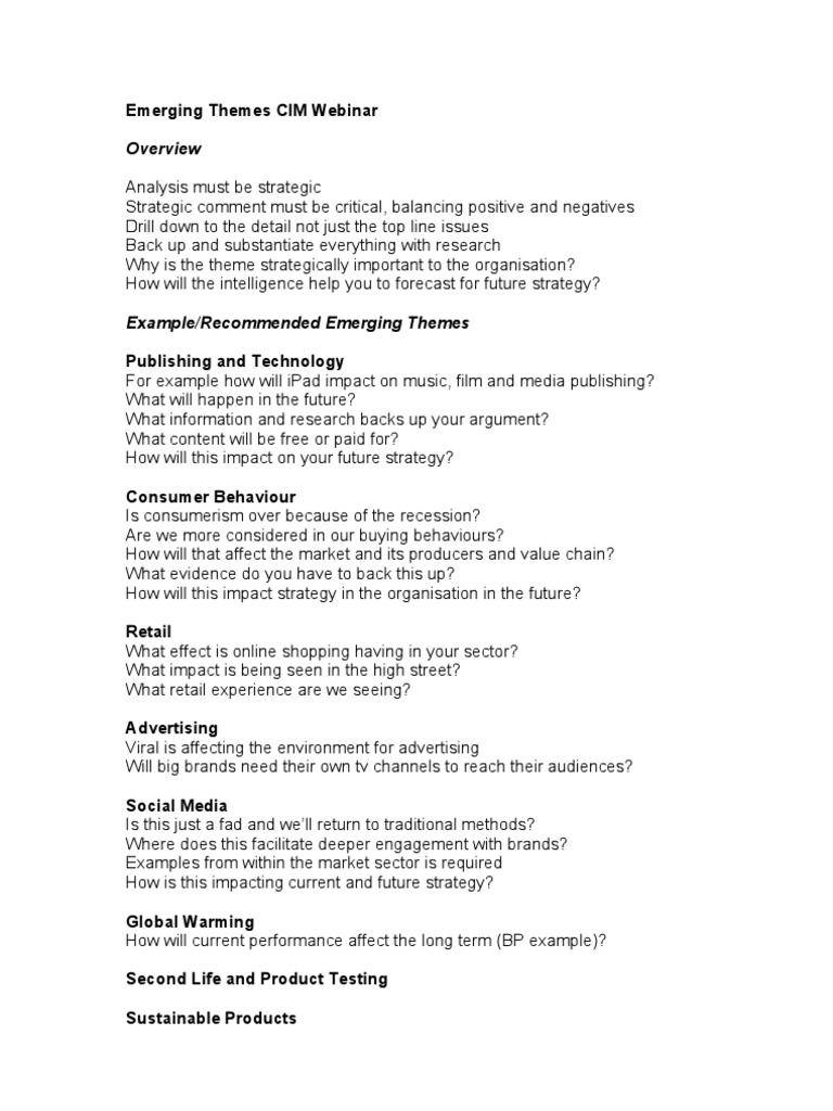 Emerging themes | Strategic Management | Evaluation